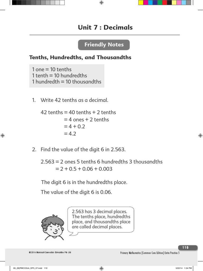 Unit 7: Decimals: Tenths, Hundredths, and Thousandths | PDF ...