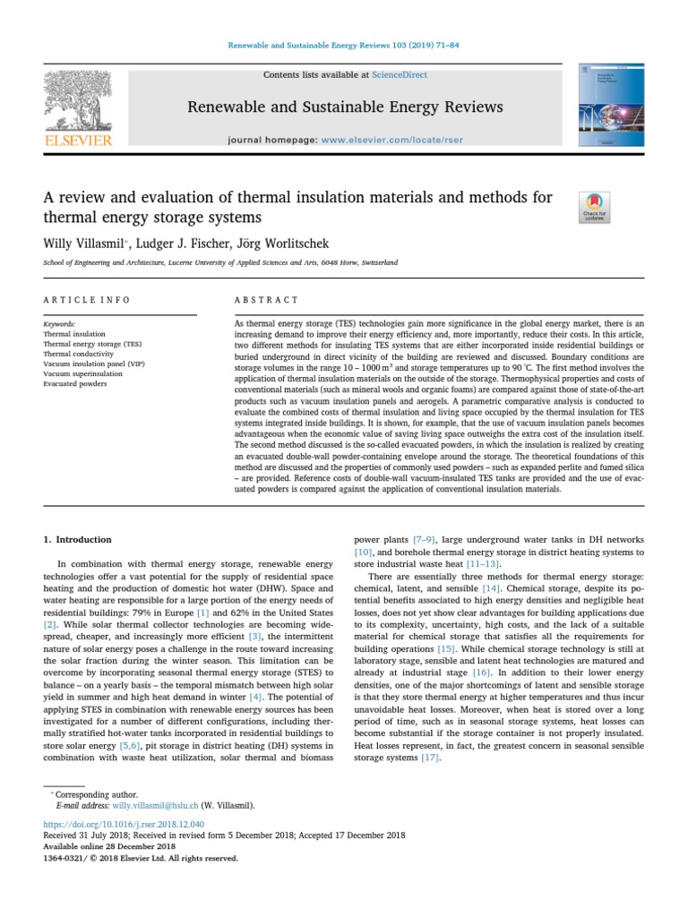 A Review and Evaluation of Thermal Insulation Materials and Methods For ...