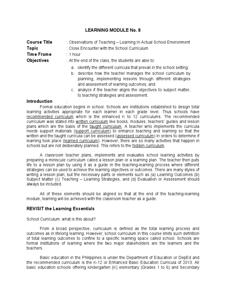 FS Episode 8 | PDF | Curriculum | Lesson Plan