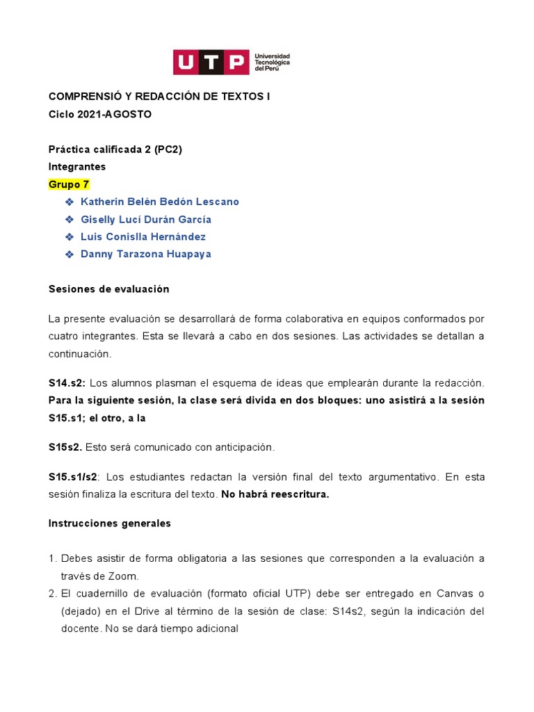 S14.s2 y S15 Práctica Calificada 2 (Formato Oficial UTP) 2021-Agosto | PDF | Igualdad de género ...