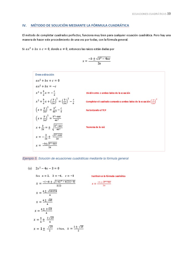 7.4 Ecuaciones Cuadraticas (Formula Gral) | PDF | Raíz cuadrada ...