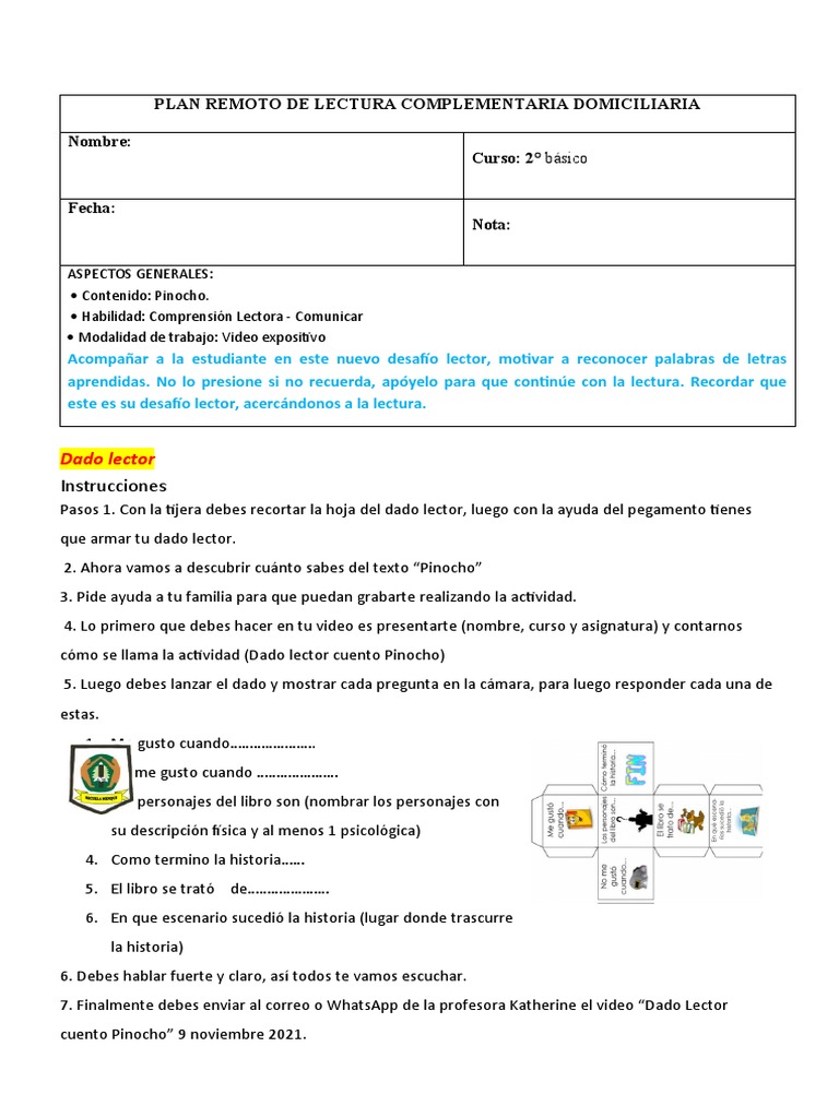 Evaluacion Lectura Domiciliaria y de Aula Dado Lector 2 Basico | PDF