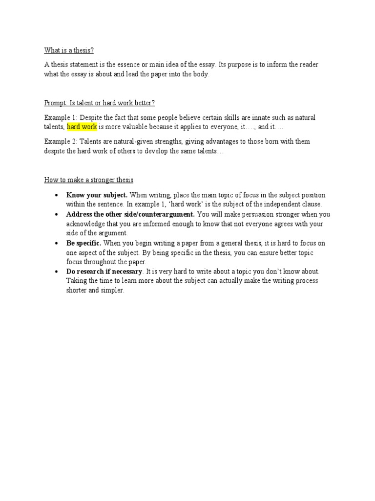 Thesis Statement Notes | PDF