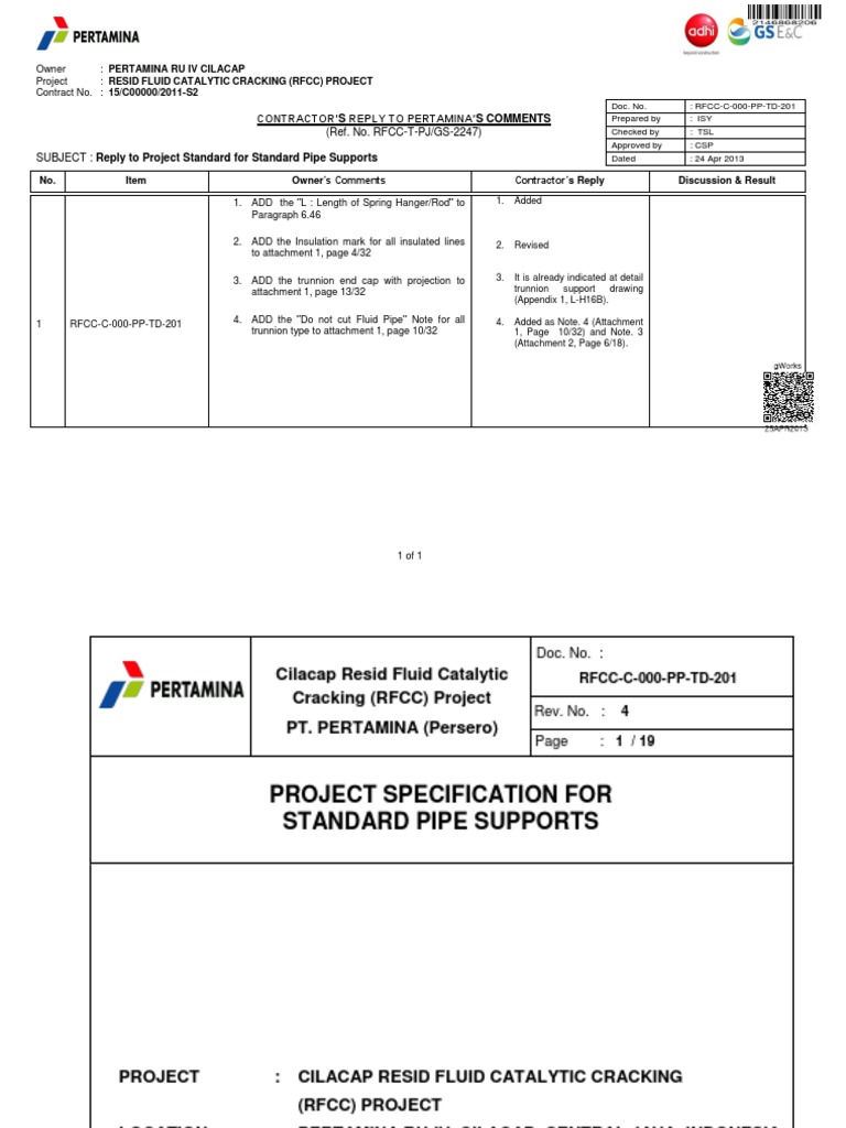 Standard Support GS RFCC Cilacap 2013 | PDF | Pipe (Fluid Conveyance) | Mechanical Engineering