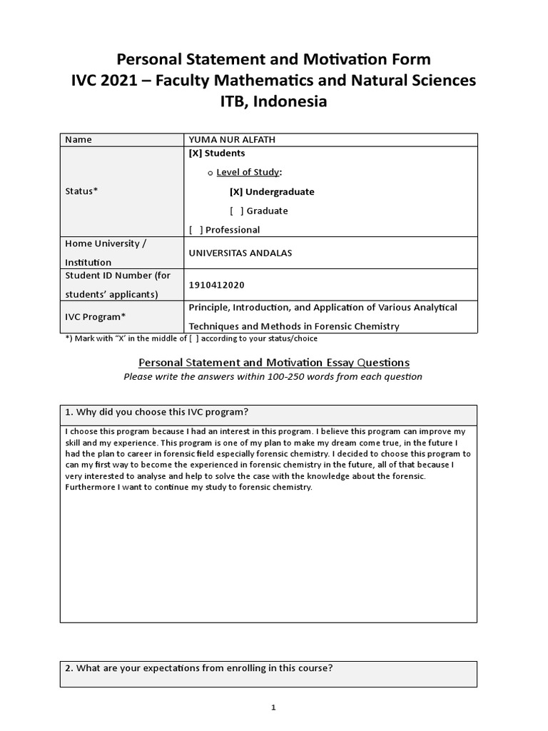 Form Motivation Letter 1 | PDF | Expert | Motivational