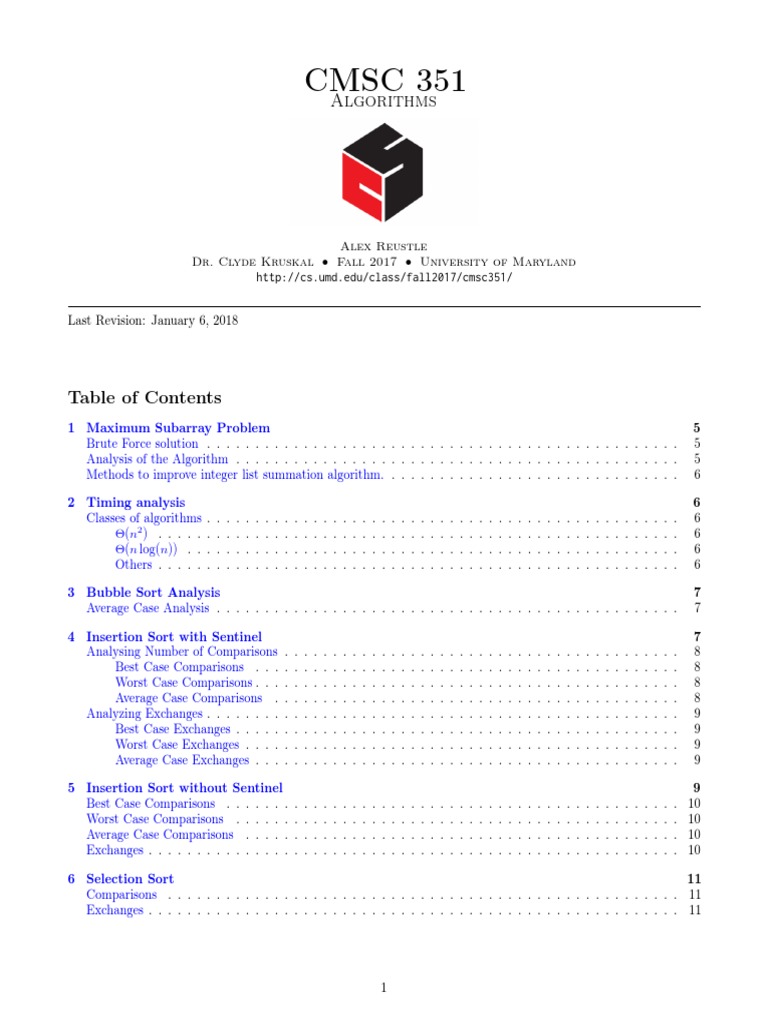 CMSC 351: Algorithms | Download Free PDF | Summation | Combinatorics