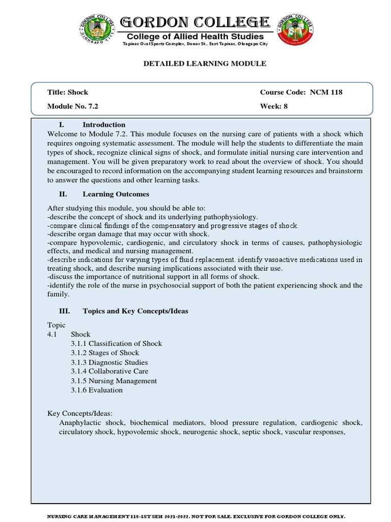 Detailed Learning Module 7.2.Pd | PDF | Shock (Circulatory) | Blood Vessel