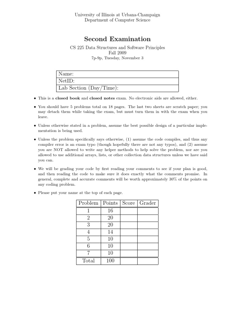 Second Examination: Name: Netid: Lab Section (Day/Time) | Download Free PDF | Array Data ...