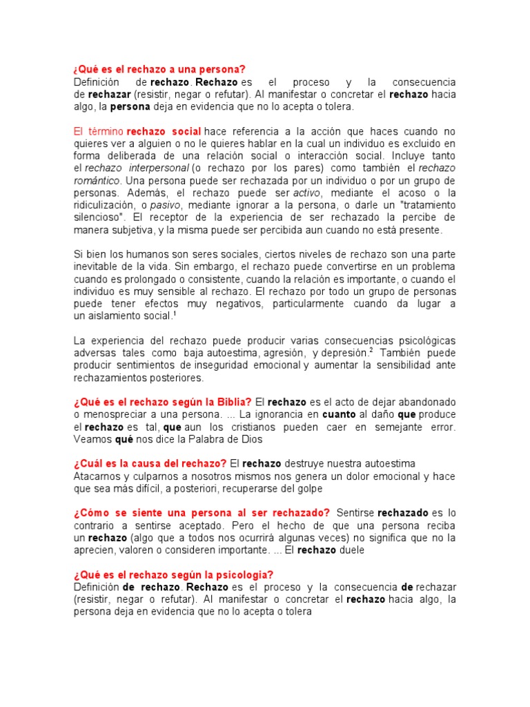 Definición y efectos del rechazo | PDF | Conceptos psicologicos ...