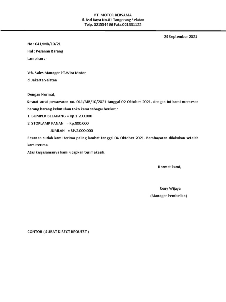 Contoh Surat Direct Request | PDF