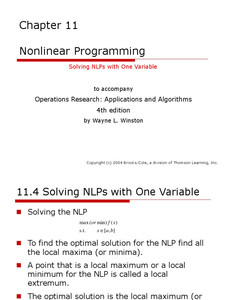 Nonlinear Programming: Operations Research: Applications and Algorithms 4th Edition | PDF ...