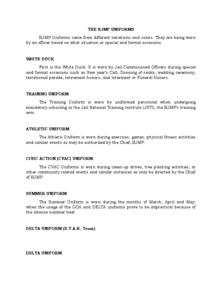 The BJMP Uniforms | PDF