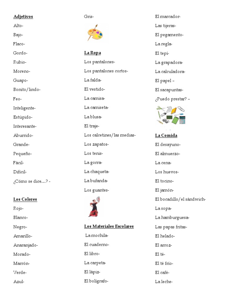 Spanish I Vocab | PDF | Comida y bebida | Cocinando