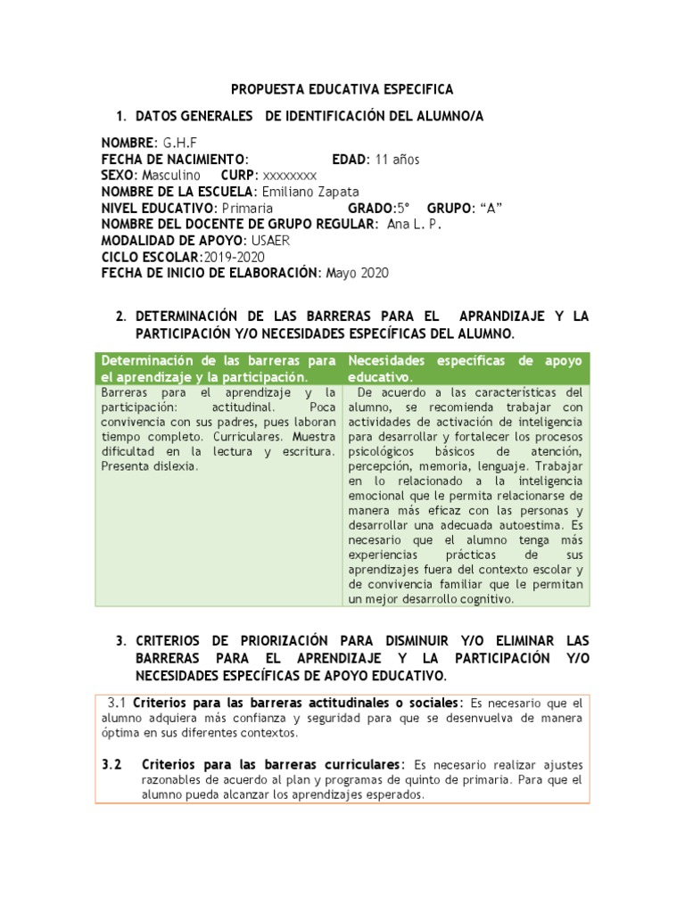 Propuesta Educativa Especifica | PDF | Evaluación | Aprendizaje