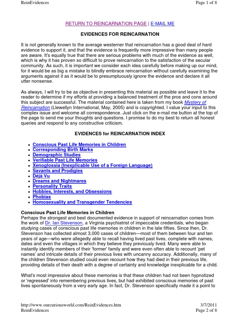 Evidences For Reincarnation | PDF | Past Life Regression | Reincarnation