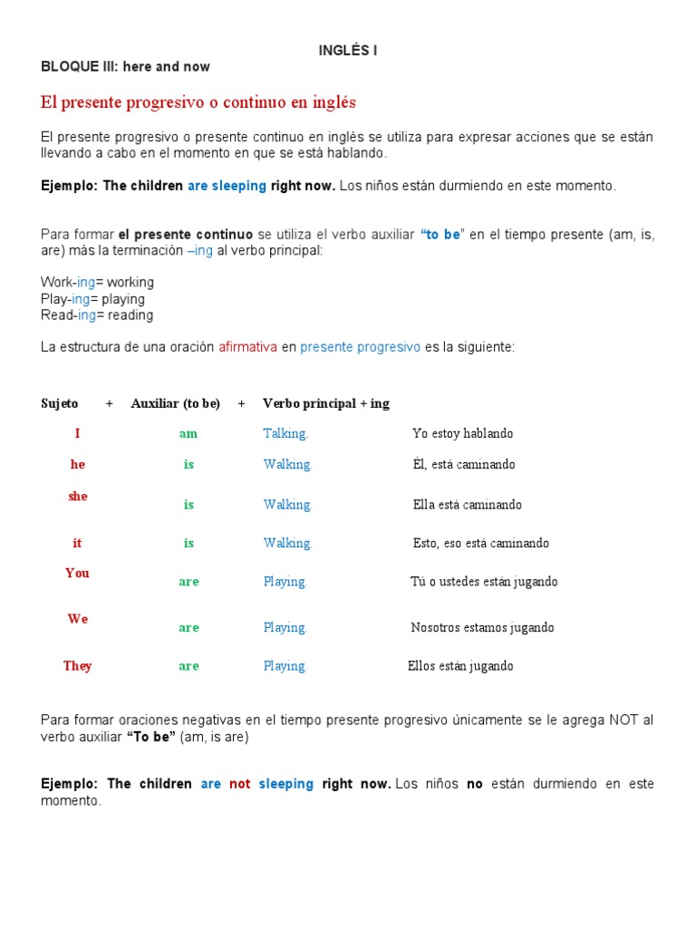 Uso del Presente Progresivo en Inglés | PDF | Verbo | Sintaxis