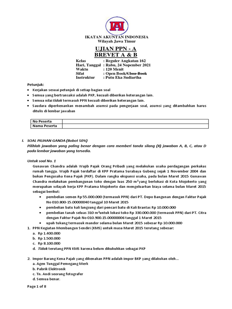 Ujian PPN A 162 | PDF | Bisnis | Pengelolaan Keuangan & Uang