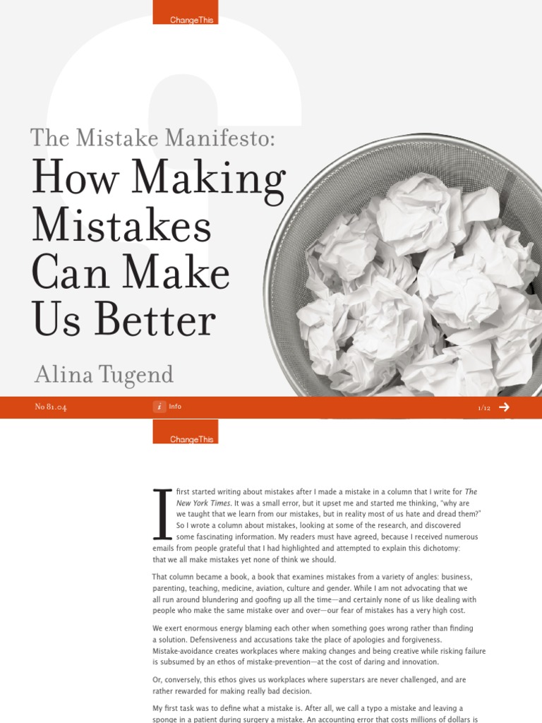 The Mistake Manifesto:: How Making Mistakes Can Make Us Better | PDF | Mindset | Cognition