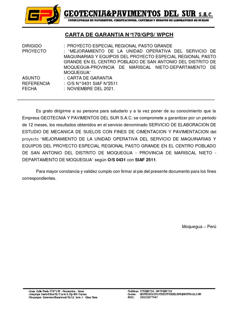 Carta de Garantia | PDF