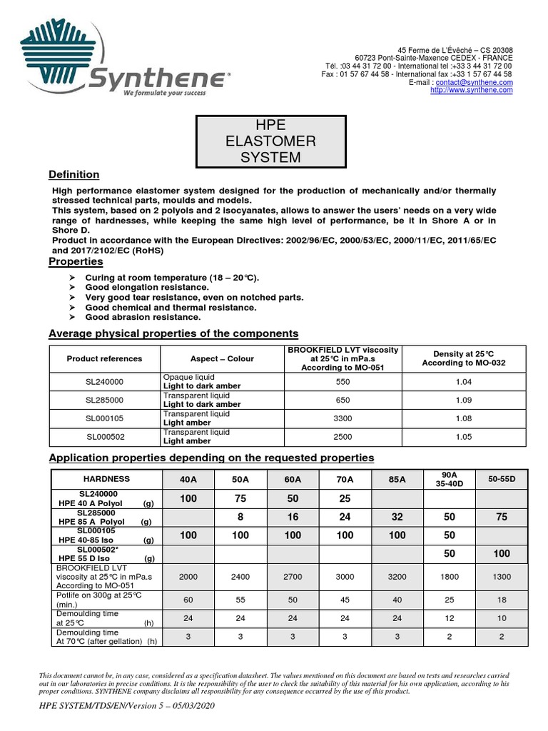HPE Elastomer System | PDF | Liquids | Materials