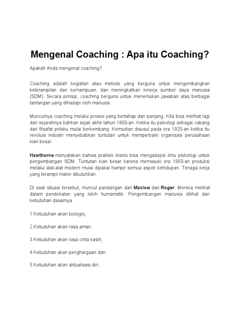Memahami Konsep Coaching dan Manfaatnya | PDF | Karier & Perkembangan ...
