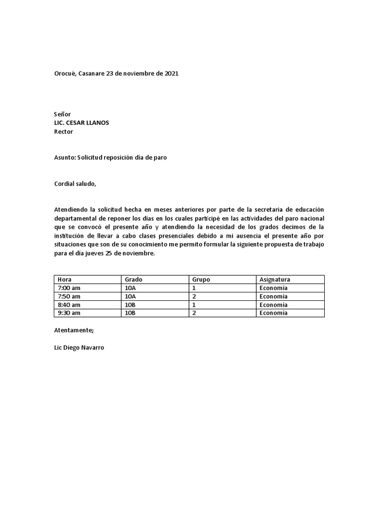 Solicitud Reposicion Paro | PDF