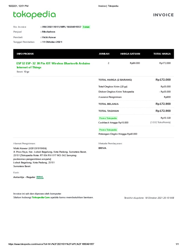 Invoice - Tokopedia | PDF