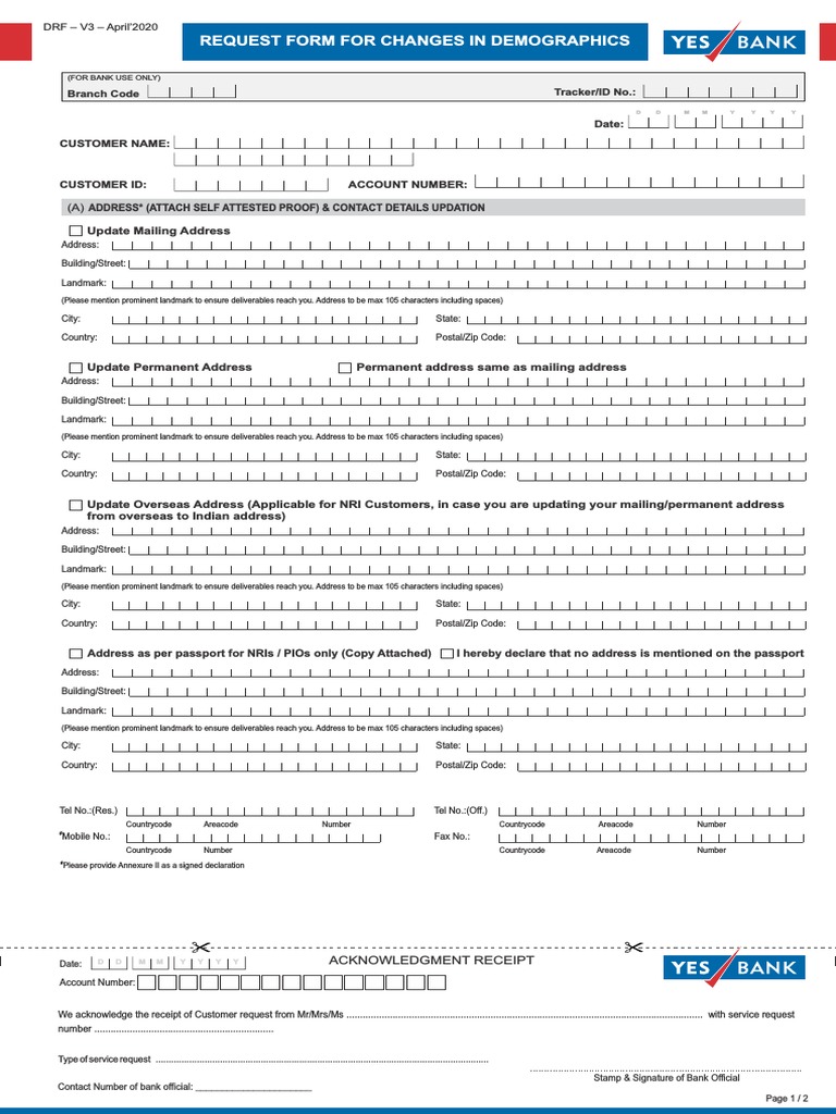 Request Form For Changes in Demographics: Tracker/ID No.: Branch Code ...