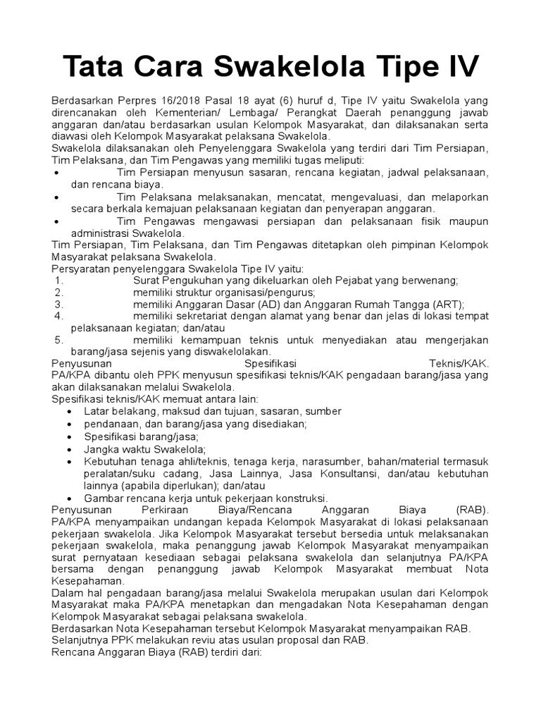 Panduan Swakelola Tipe IV | PDF