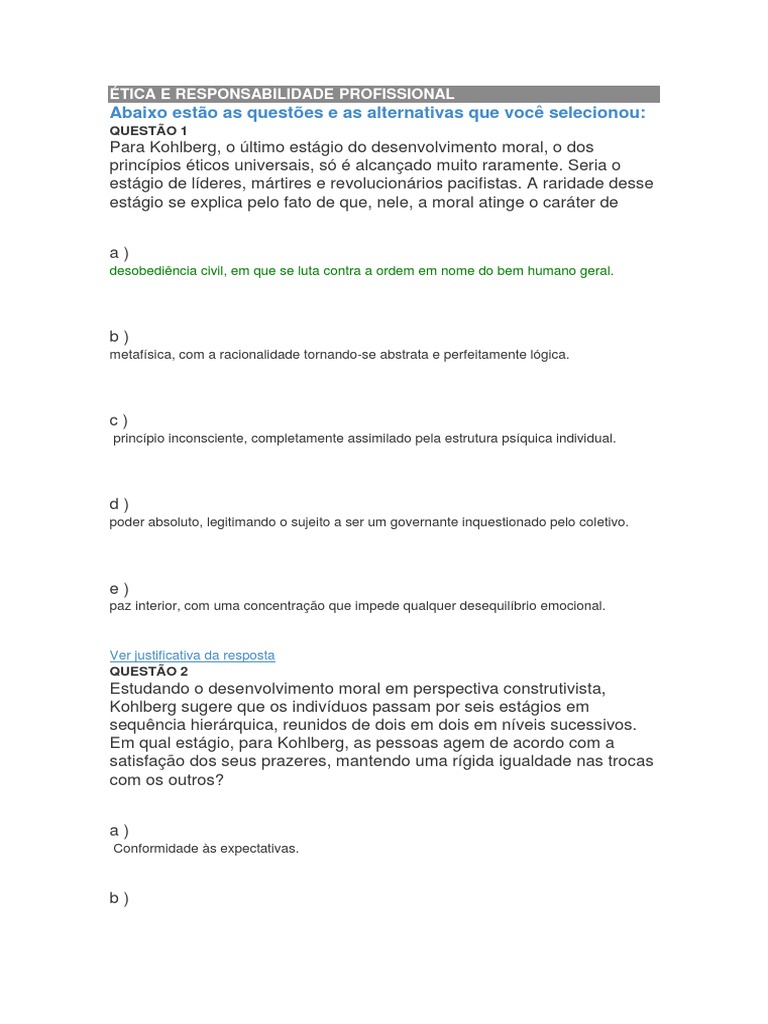 Ética e Responsabilidade Profissional Prova Ead | PDF | Sociologia | Moralidade