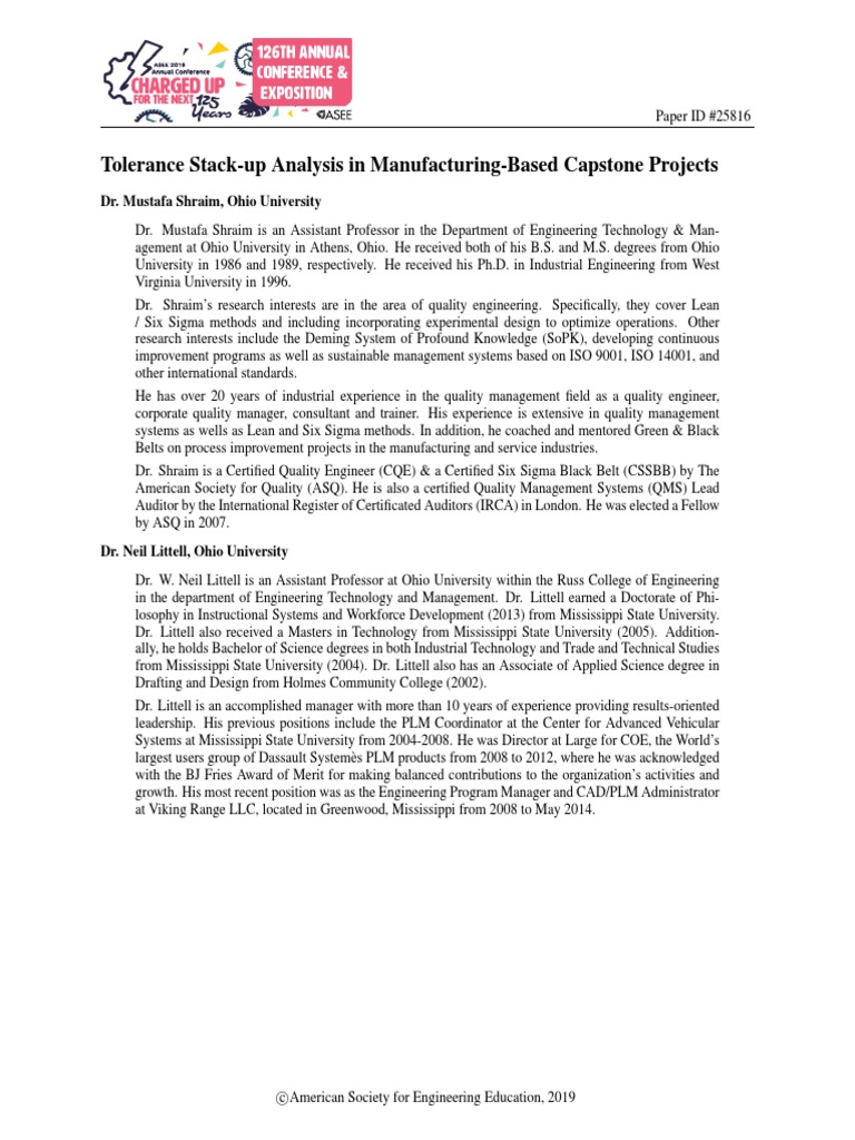 Tolerance Stack Up Analysis in Manufacturing Based Capstone Projects | PDF | Engineering ...