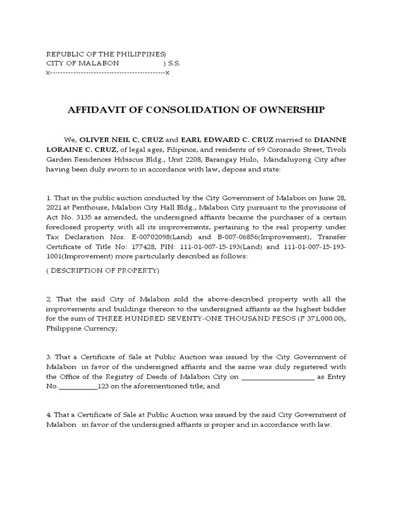 Affidavit of Consolidation | PDF | Affidavit | Real Estate