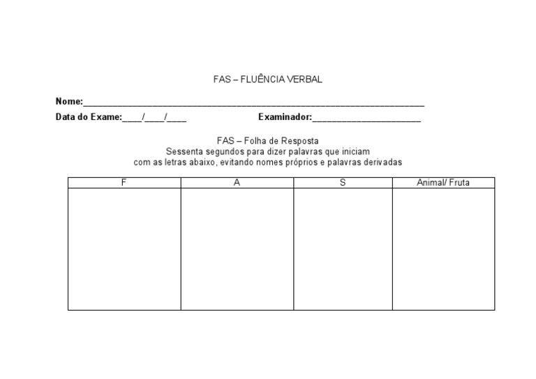 Fas - Fluência Verbal | PDF