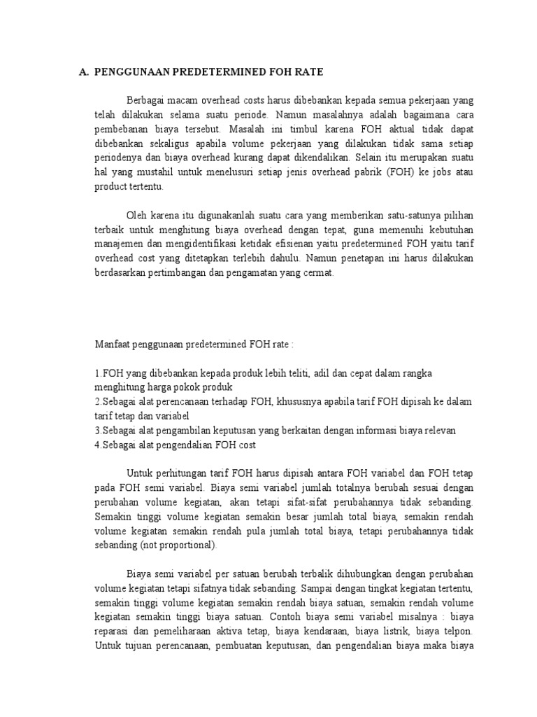 Penggunaan Predetermined Foh Rate | PDF