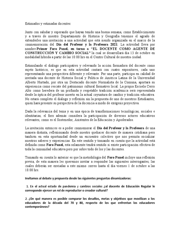 Estimados y Estimadas Docentes | PDF | Maestros