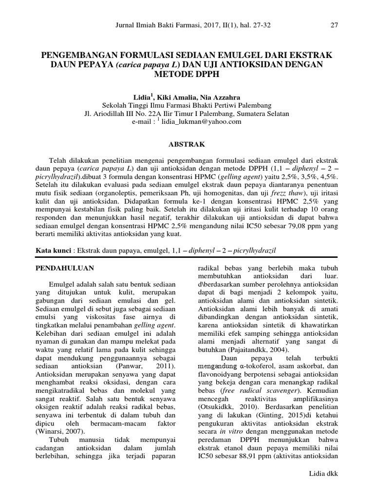 Pengembangan Formulasi Sediaan Emulgel Dari Ekstrak Daun Pepaya (Carica ...