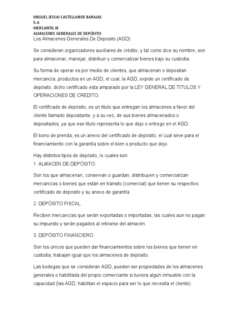 Los Almacenes Generales de Deposito | PDF