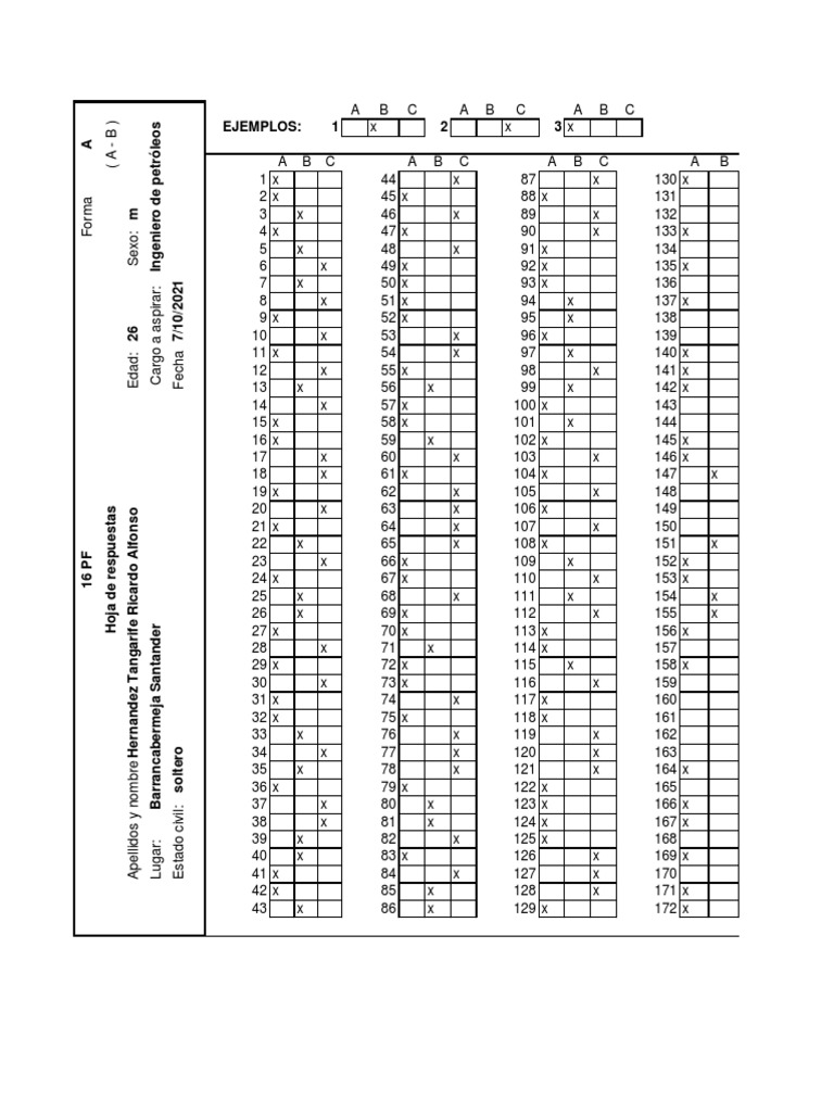 16PF Hoja de Respuestas | PDF