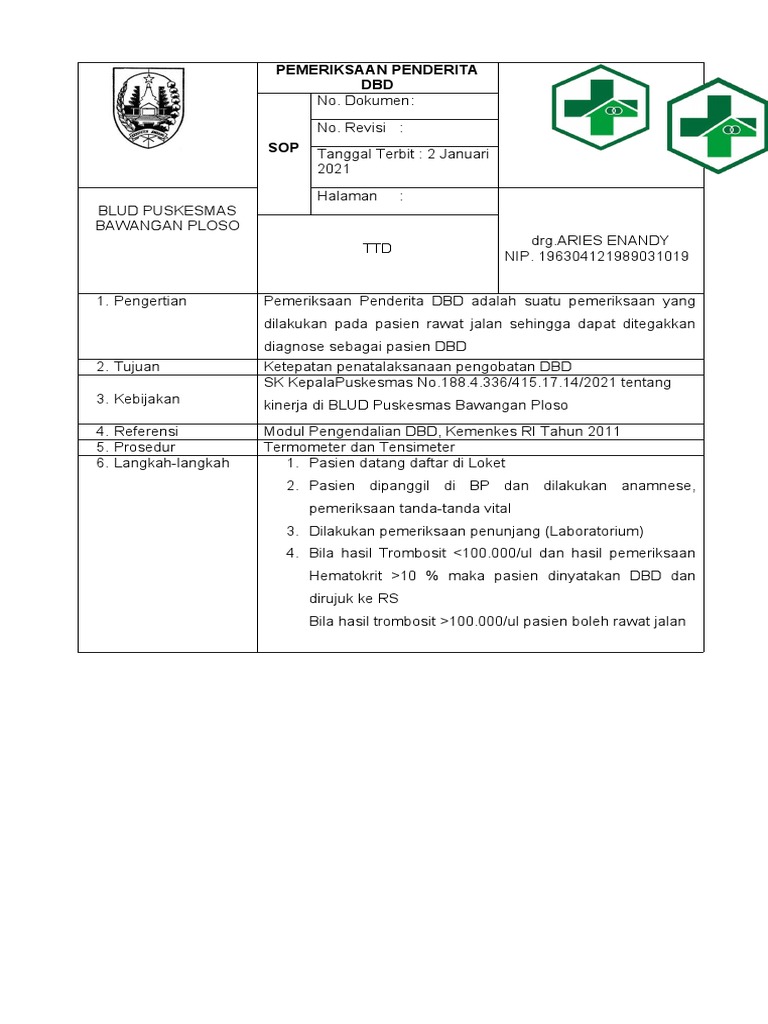 Sop Pemeriksaan DBD | PDF
