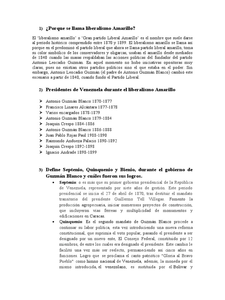 Liberalismo Amarillo en Venezuela (1870-1899) | PDF | Venezuela