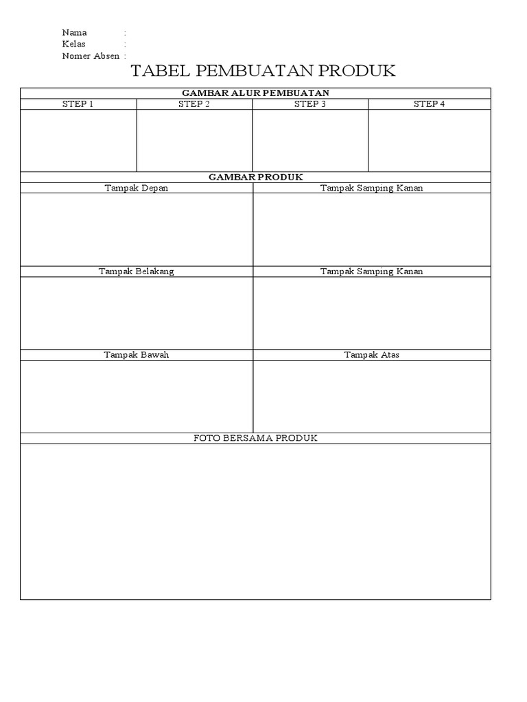 Contoh Tabel Pembuatan Produk | PDF