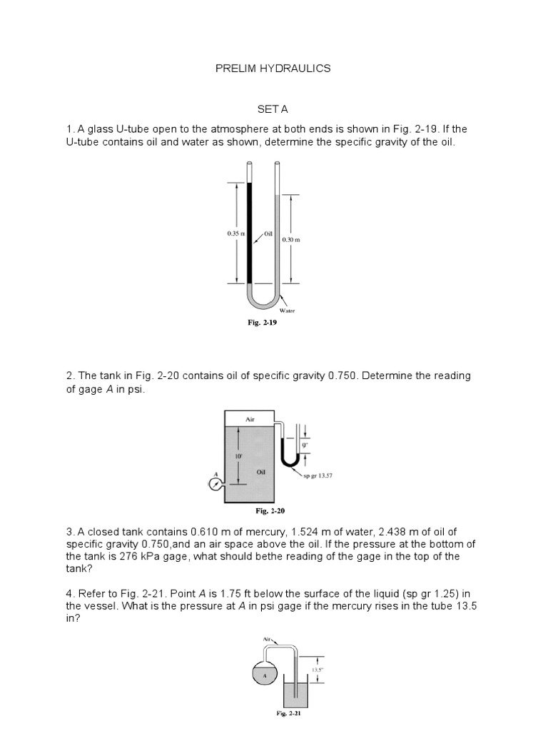 Prelim Hydraulics | PDF | Pressure | Pressure Measurement