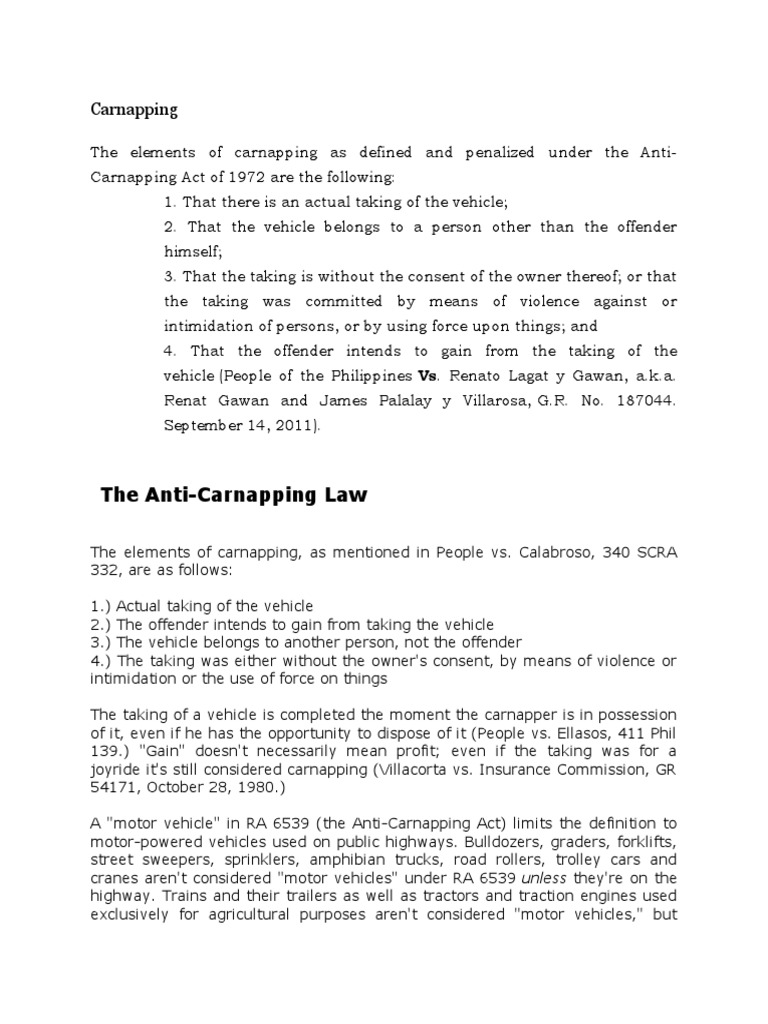 Elements of Carnapping | PDF | Vehicles | Justice