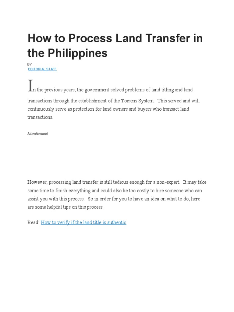 Guide to Land Transfer in the Philippines | PDF | Deed | Receipt