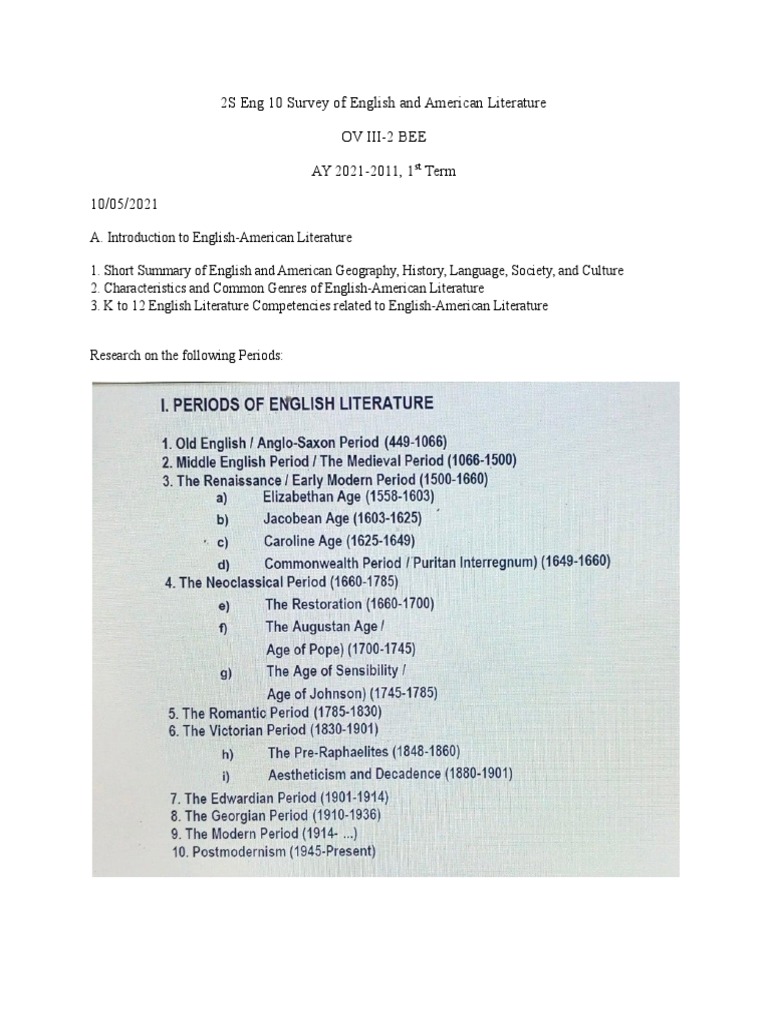 2S Eng 10 Introduction To English-American Literature | PDF