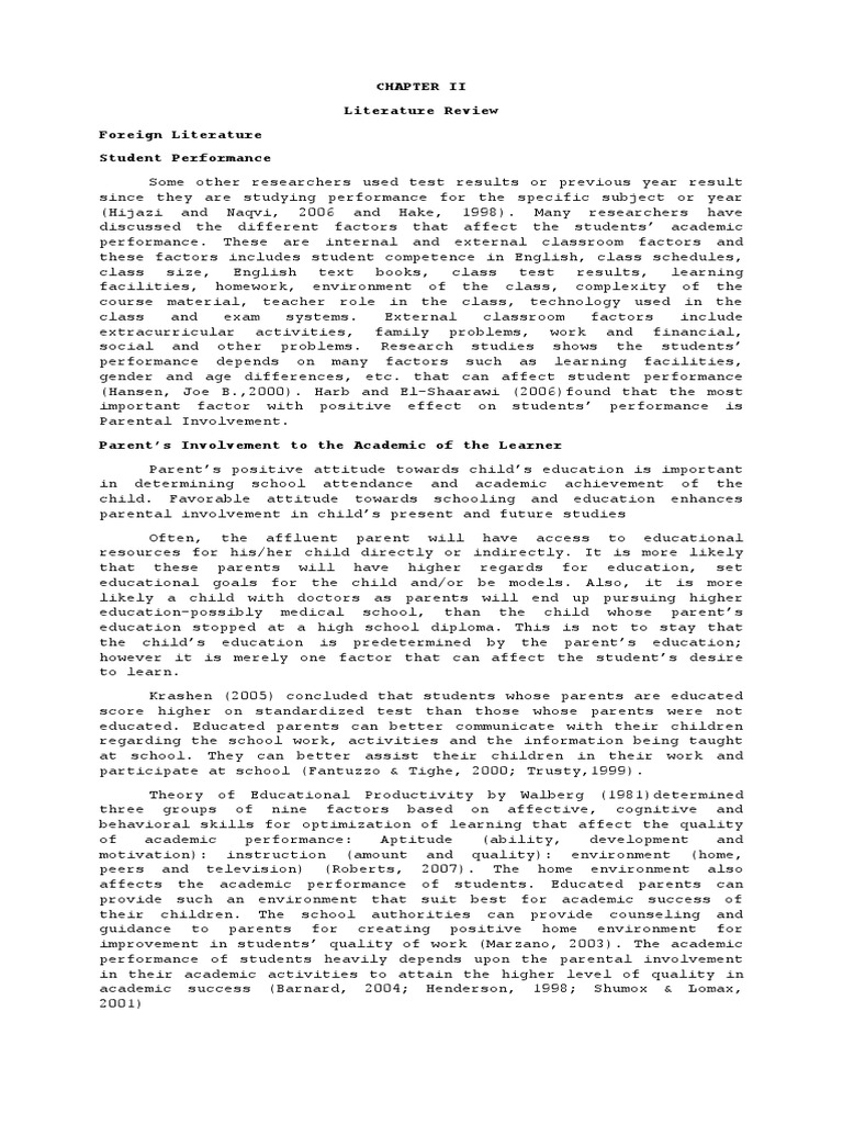 Literature Review Foreign Literature Student Performance | PDF ...