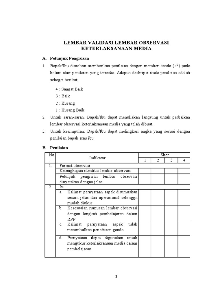 Lembar Validasi Lembar Observasi Keterlaksanaan Media Dalam ...
