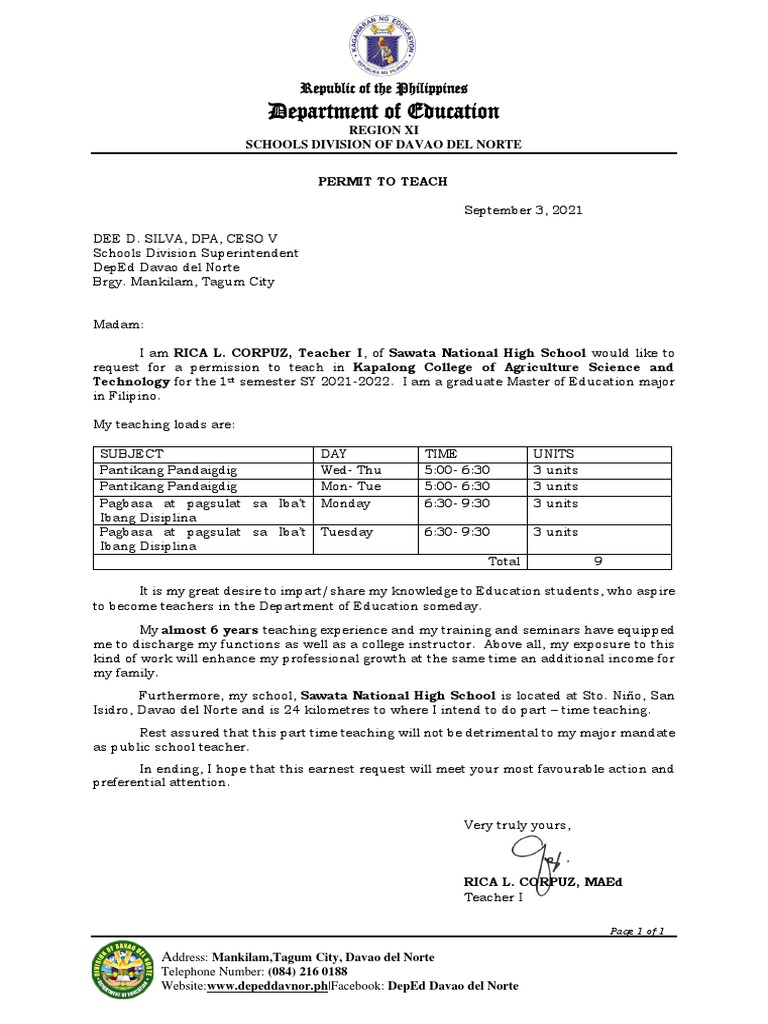 Permit To Teach - Template 1 | PDF