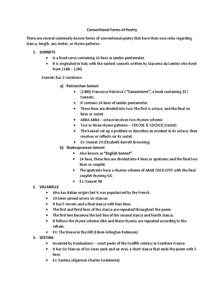 Overview of Conventional Poetry Forms | PDF | Poetry | Sonnets