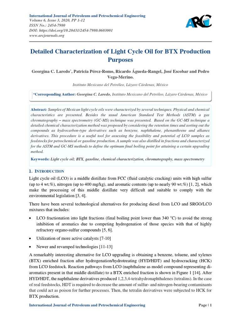 Detailed Characterization of Light Cycle Oil For BTX Production ...